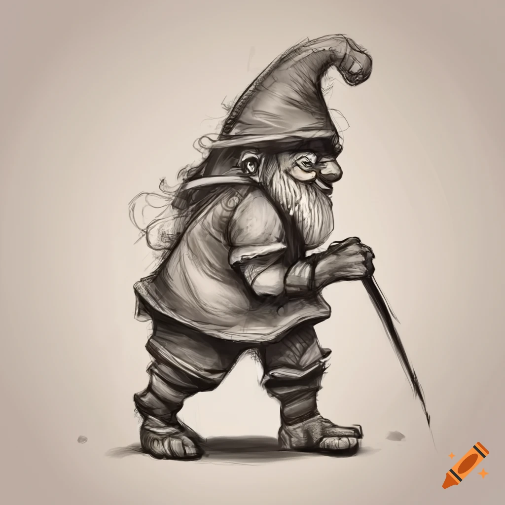 Gnome walking in profile sketch on Craiyon