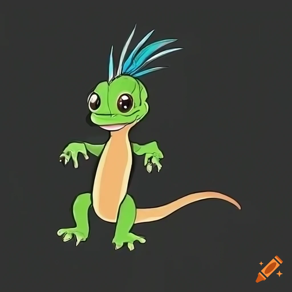 Cartoon baby lizard with a mohawk on Craiyon