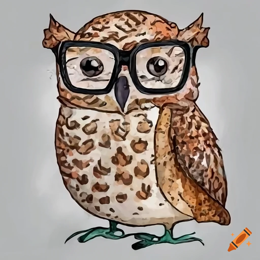 Cartoon burrowing owl with glasses holding a screwdriver on Craiyon