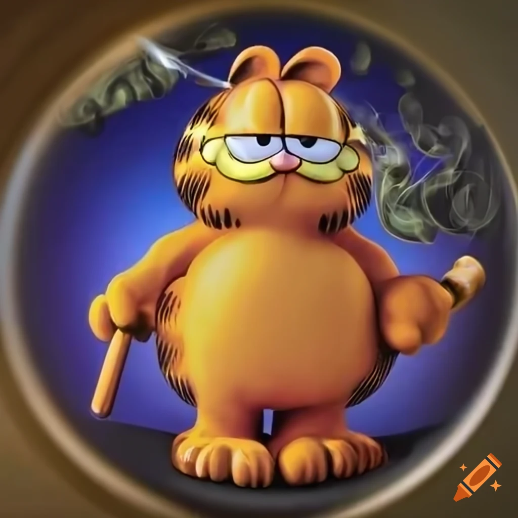 Cartoon cat with money and a cigar in a realistic fisheye lens style on ...