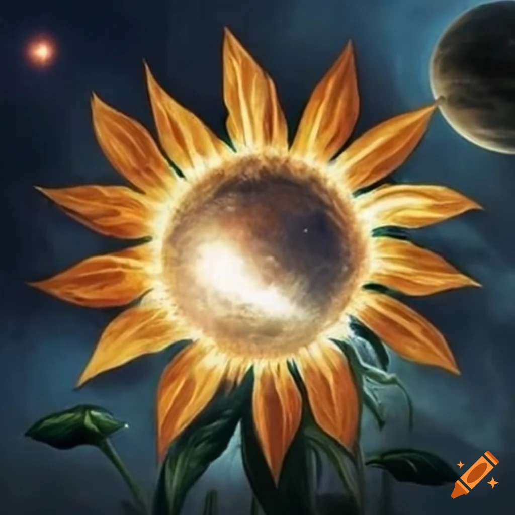 Sunflower-shaped planet in an alien landscape on Craiyon