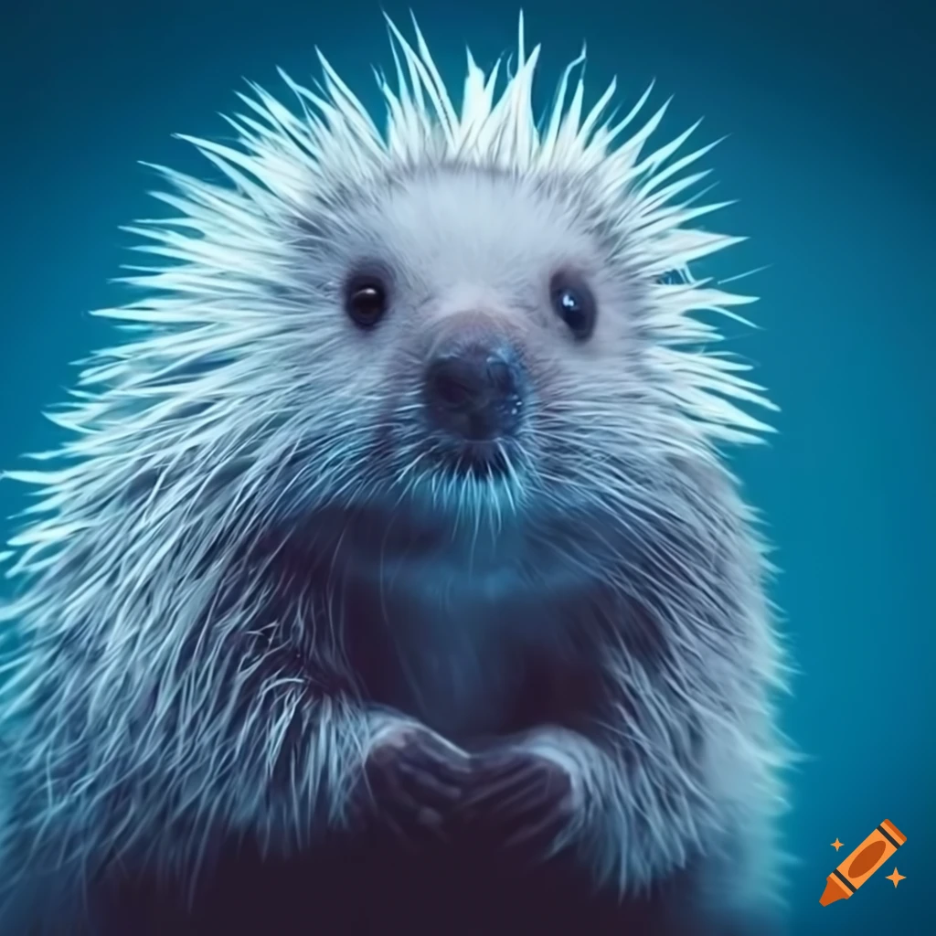 Cute porcupine on a blue background on Craiyon