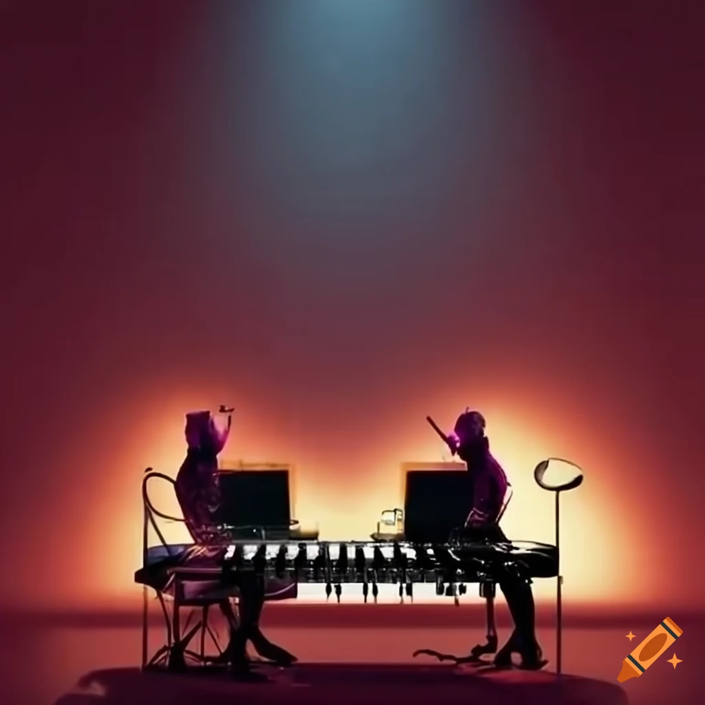 Two musicians recording music in a studio on Craiyon