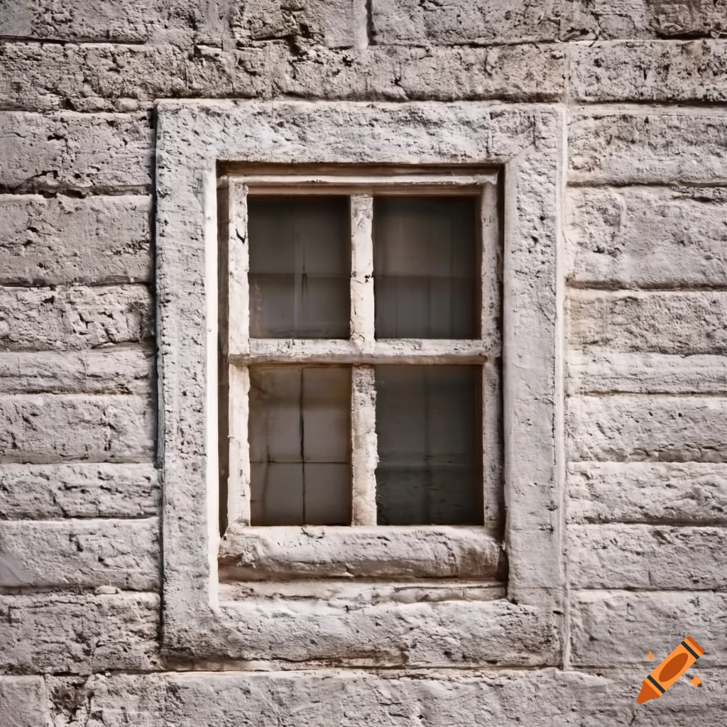 Lattice window on old white sandstone wall on Craiyon