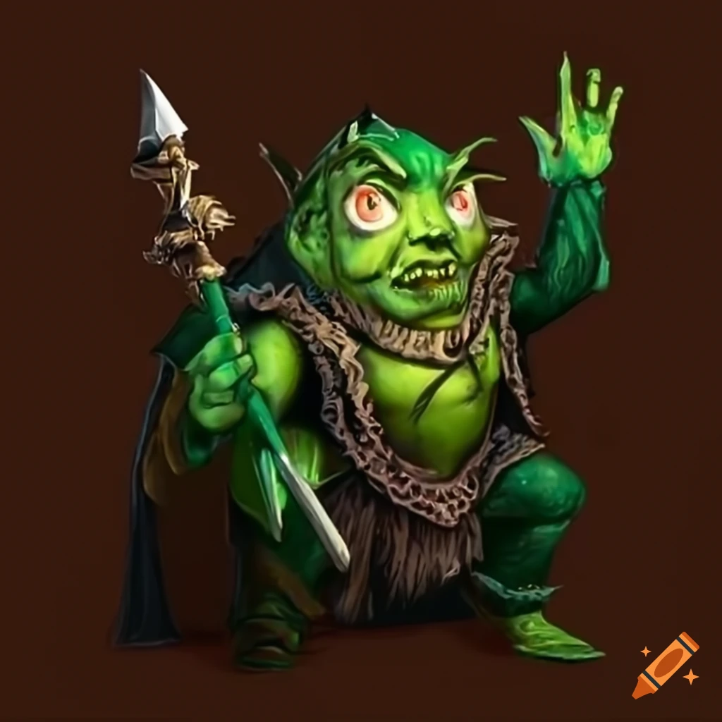 Green spiny goblin wizard with a magic spear on Craiyon