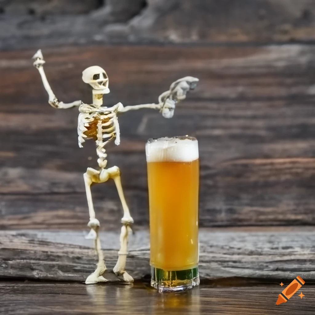 Miniature skeleton with a beer on Craiyon