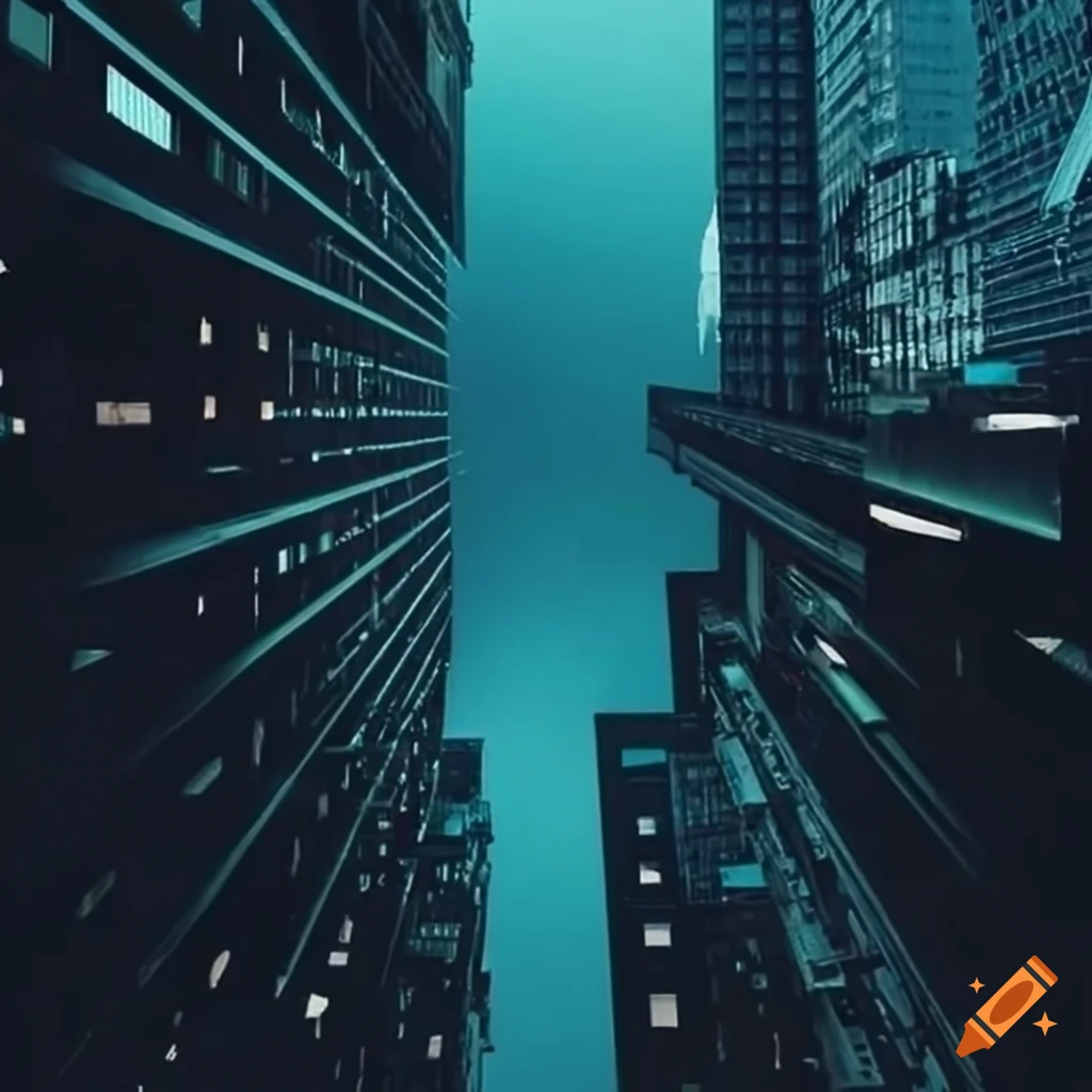 Vertical dystopian city in a dark chaotic atmosphere on Craiyon