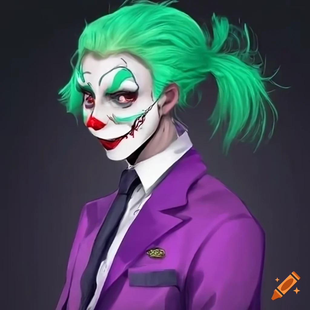 Mischievous male villain dressed as a clown with green hair and purple ...