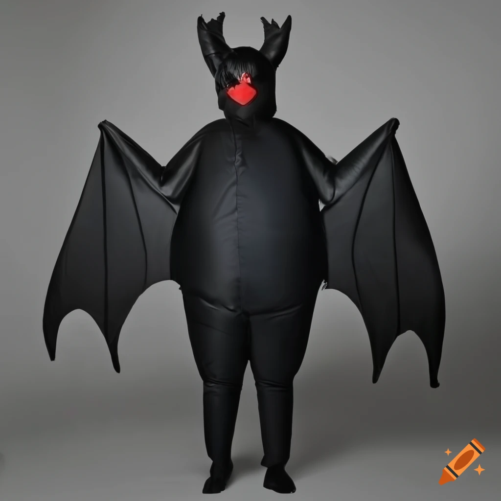 Black bat inflatable costume with red eyes on Craiyon