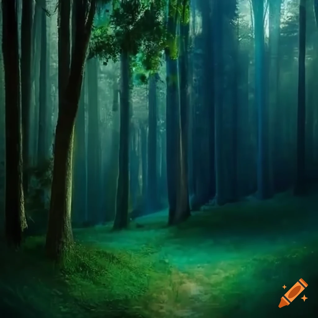 Forest clearing in an enchanted magical forest under midday sun on Craiyon