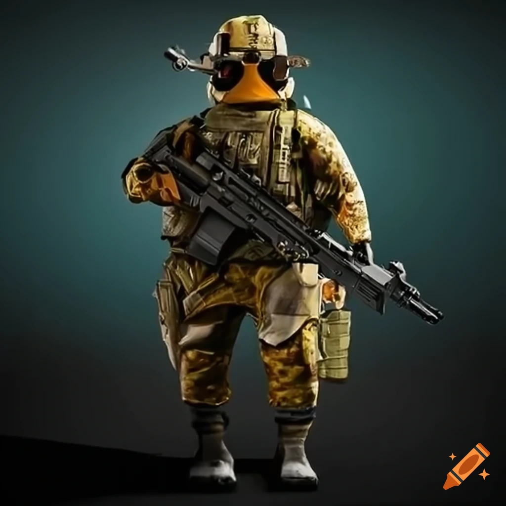 Tactical military duck with a comically large machine gun on Craiyon