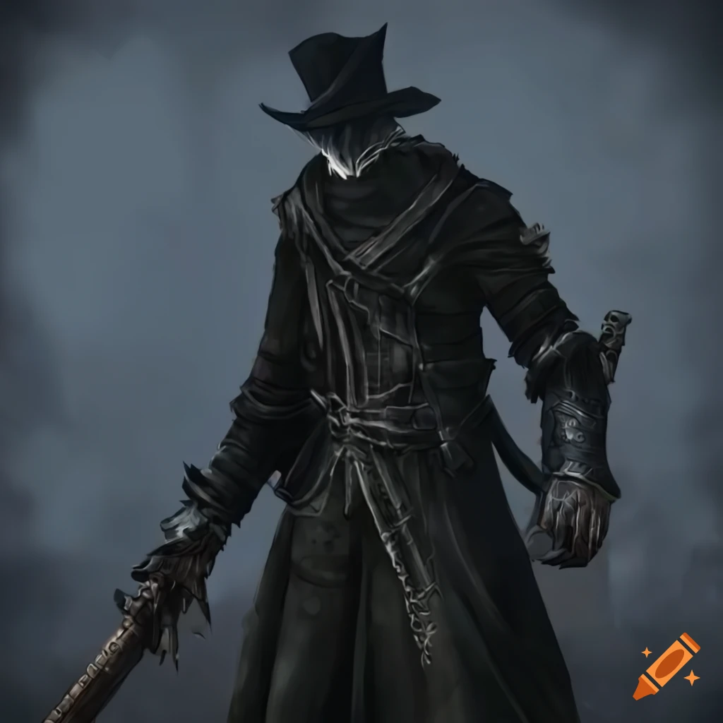 Hunter wielding two pistols in bloodborne game on Craiyon