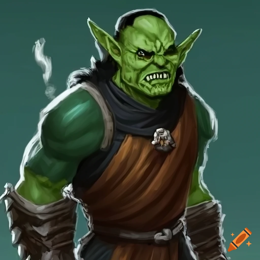 Dungeons and dragons half-orc wizard noble character on Craiyon