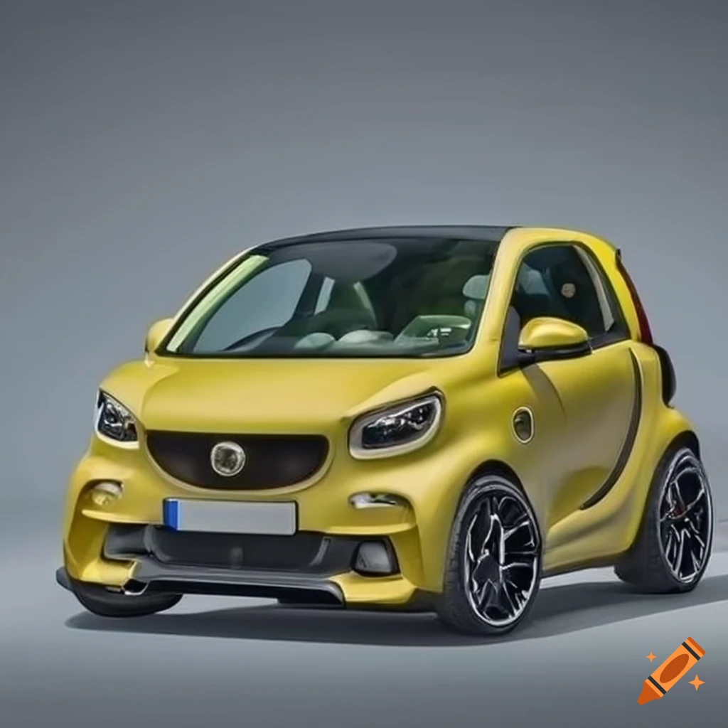 Van Gogh yellow smart fortwo 2020 with bodykit on a racetrack on Craiyon
