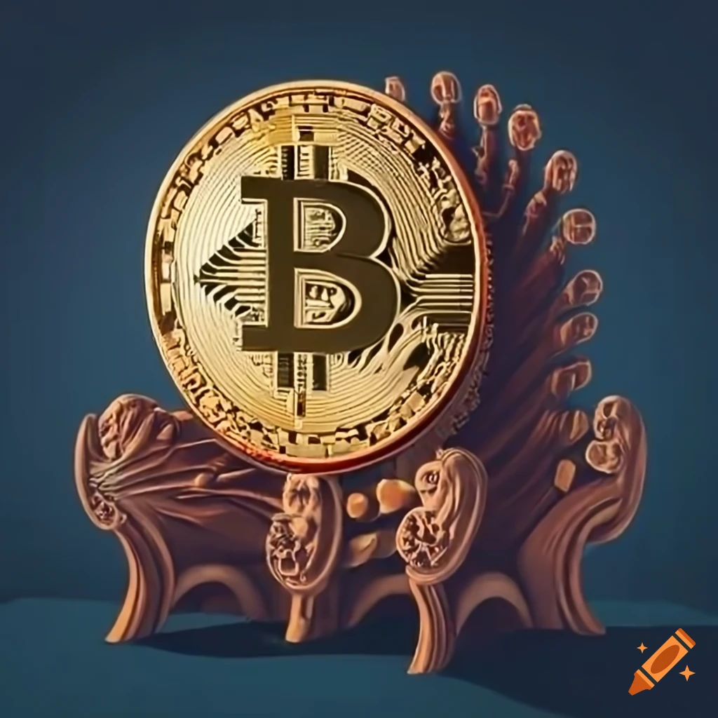 Bitcoin sitting on a throne above the crypto market on Craiyon