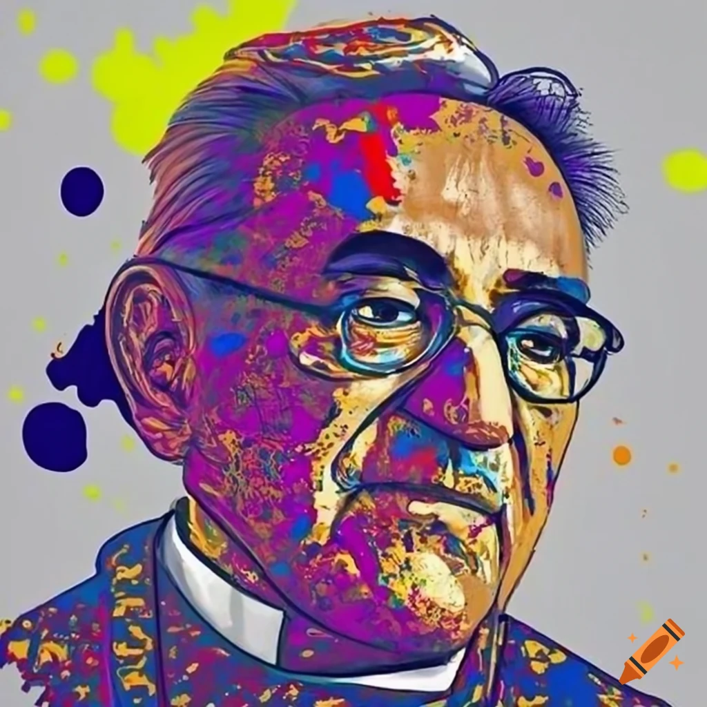 Colorful pop art portrait of Monseñor Oscar Romero on white background ...