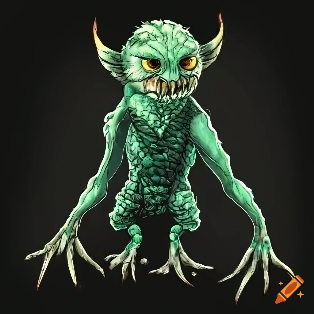 Adorable monster with detailed scaly skin and braid hair, surrounded by ...