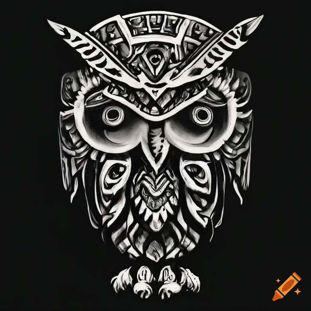 Black aztec-style owl tattoo design on Craiyon