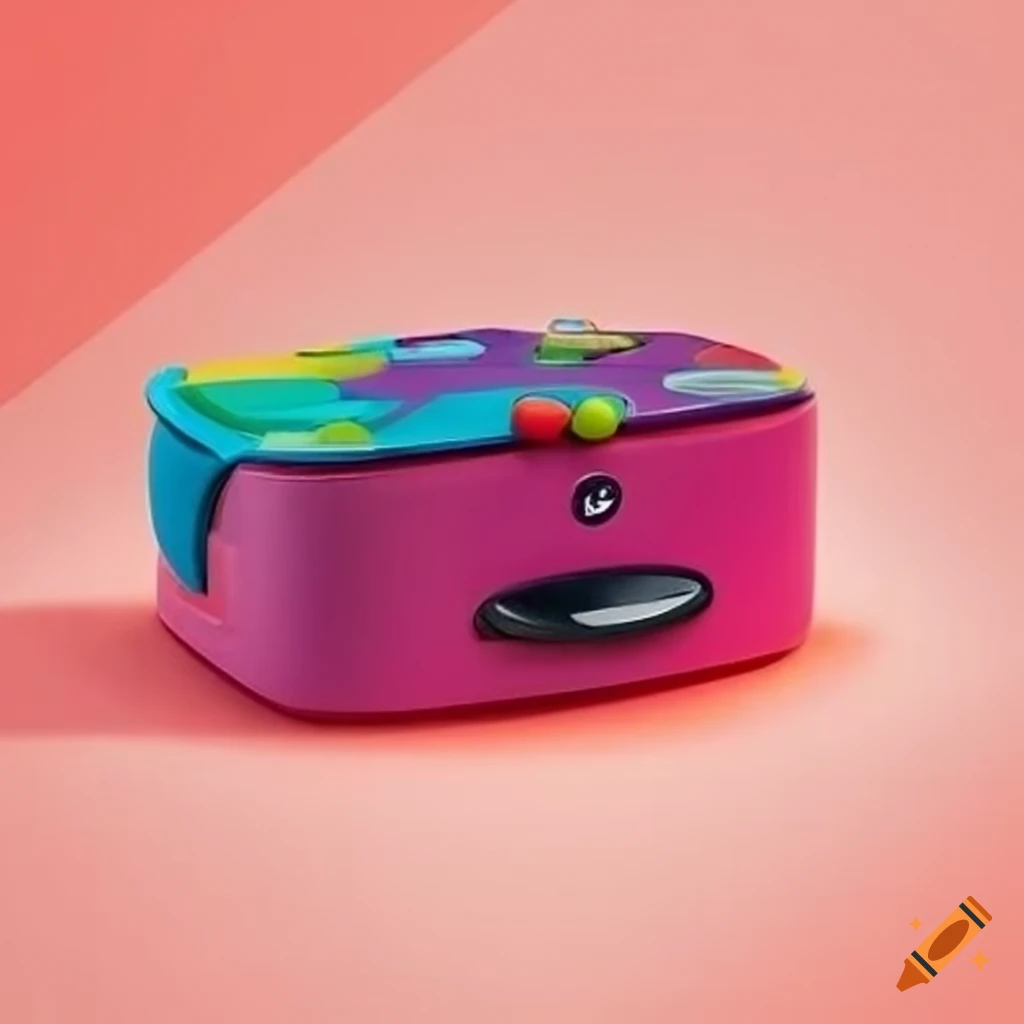 Colorful tv box for children ages 7 to 9 with a handle on Craiyon