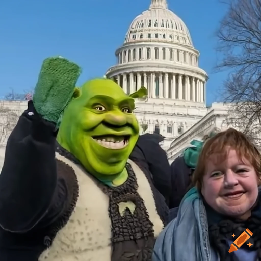 Shrek protesting in front of the United States Capitol Building on a ...