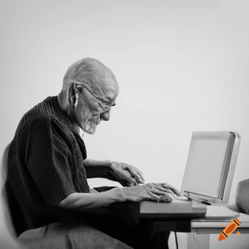 Elderly person using a computer on Craiyon