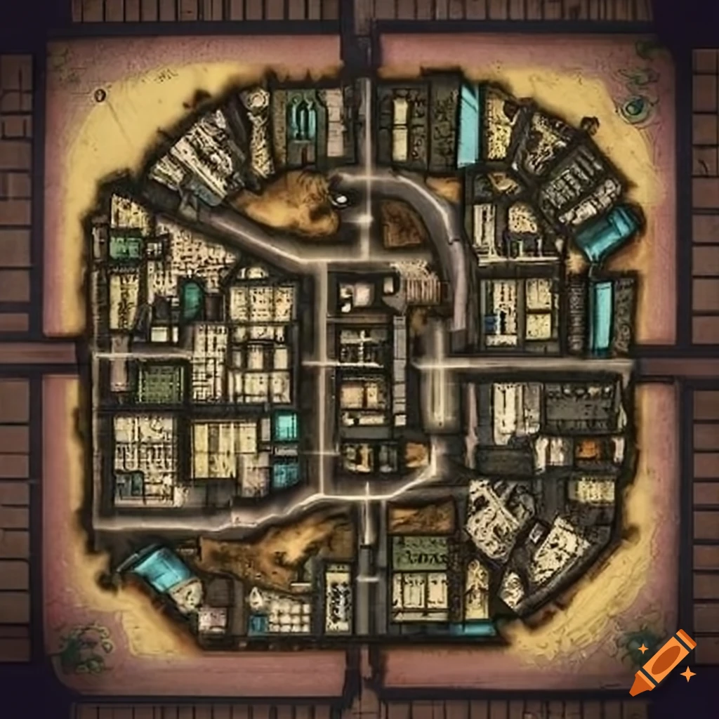 Dungeons and dragons map of a city on Craiyon
