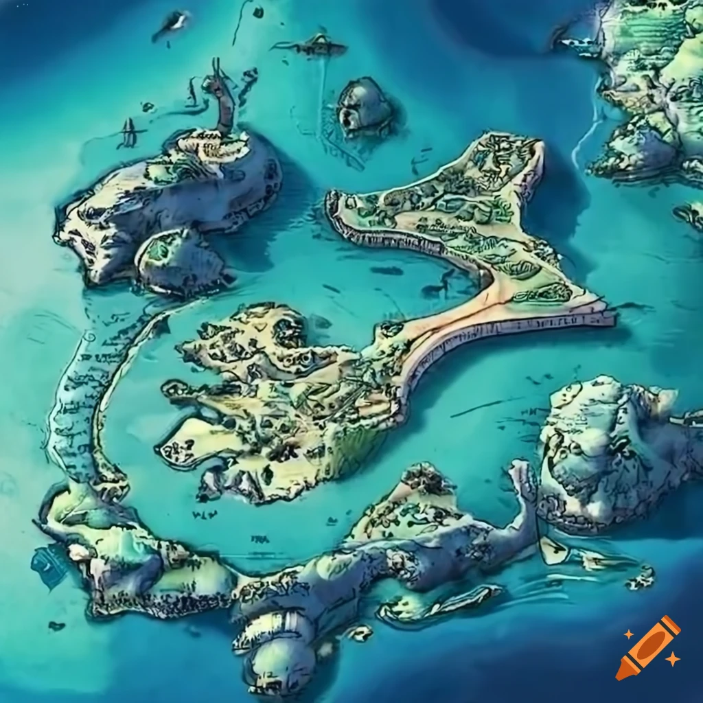 Intricately illustrated map of atlantis on Craiyon