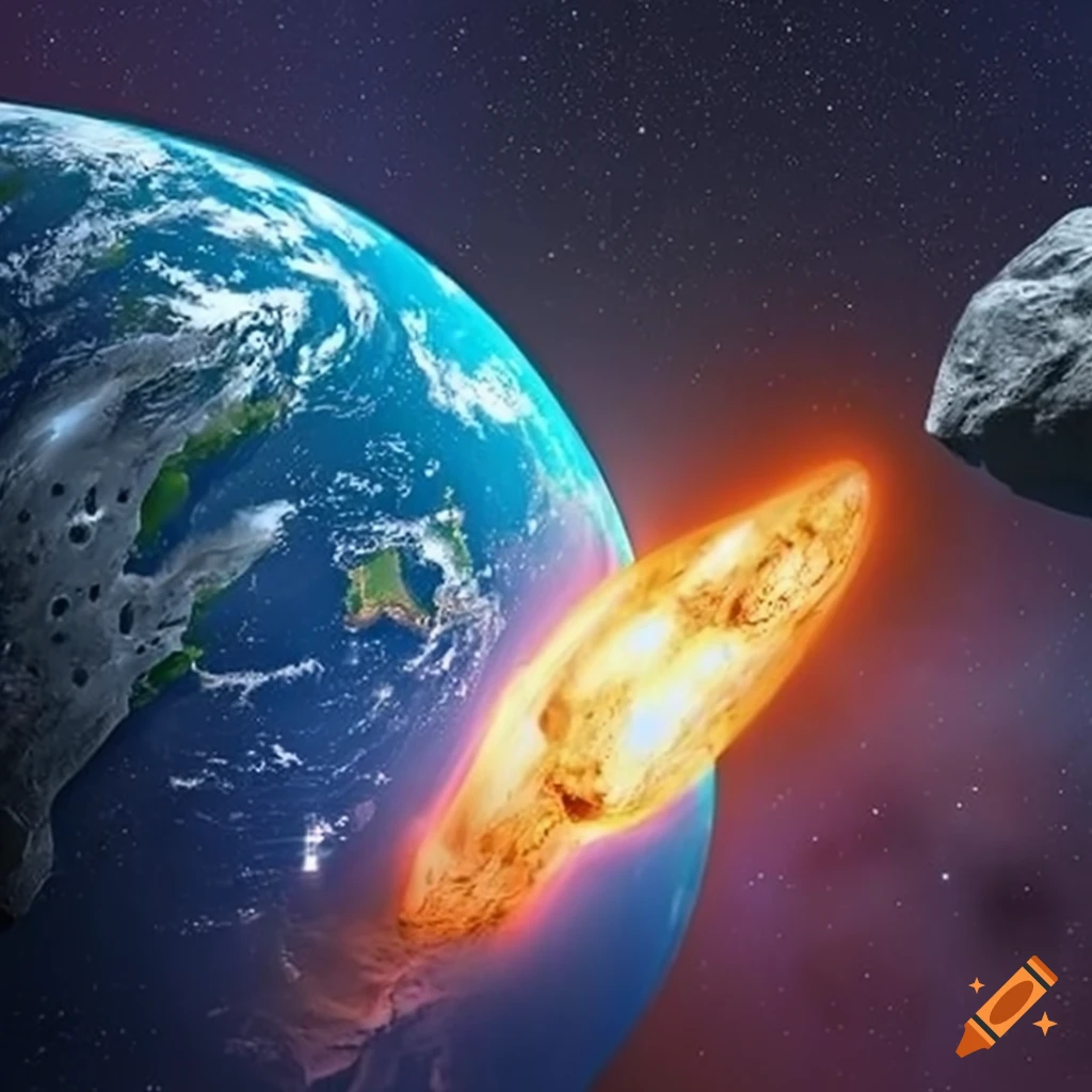 Future asteroid causing shaking earth, glowing waves, and lifting ...