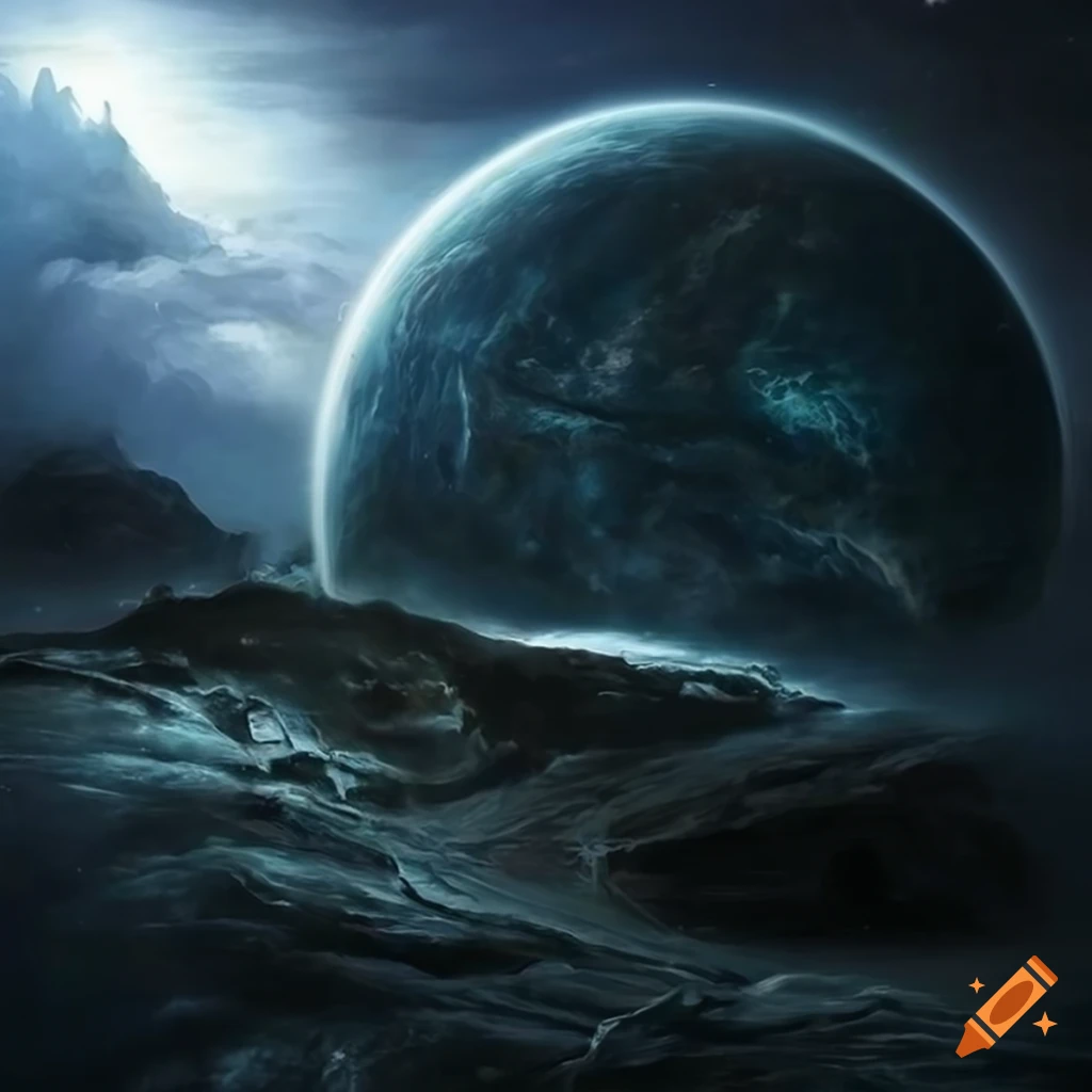 Alien planet in a dark fantasy setting on Craiyon