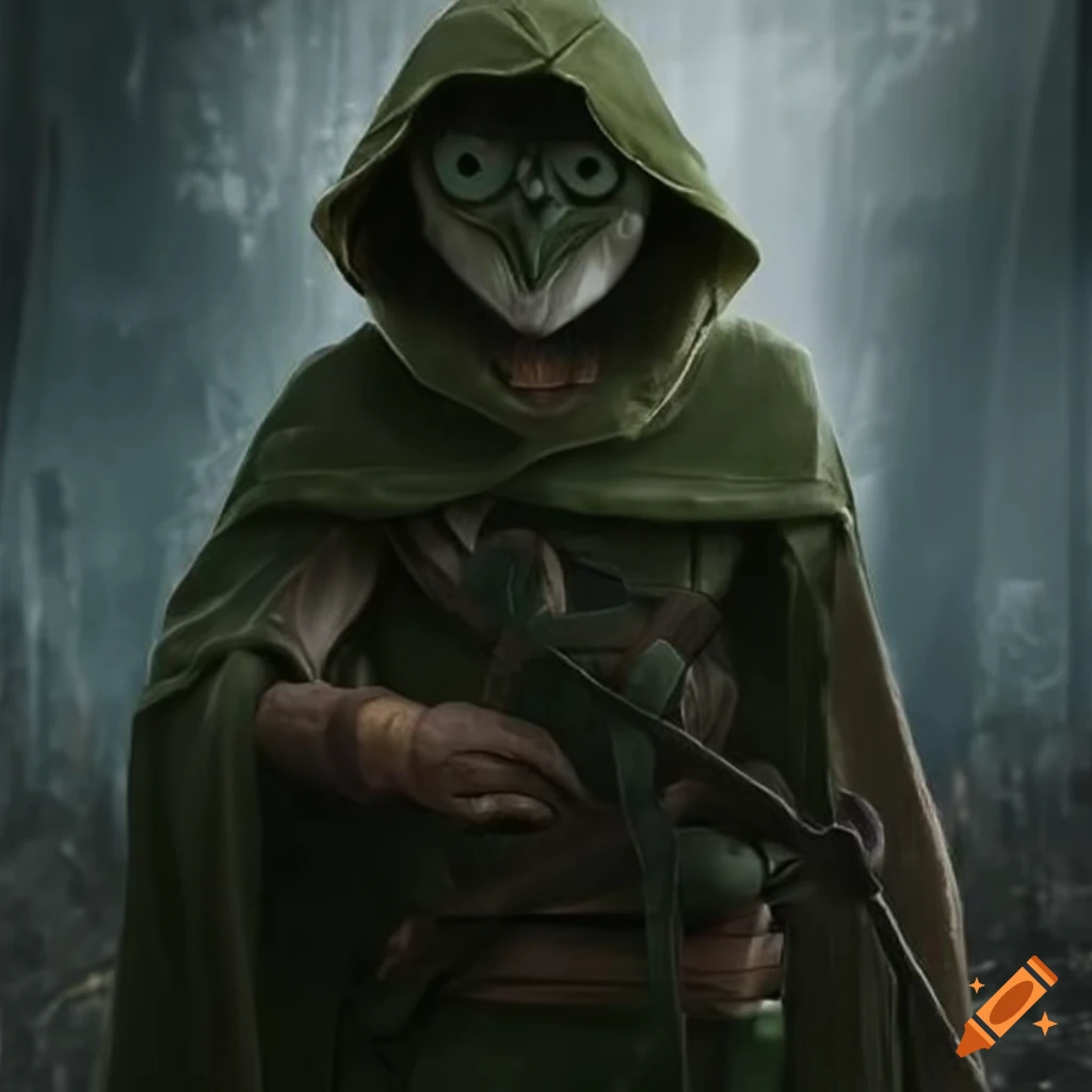 Hooded ranger with owl mask on Craiyon