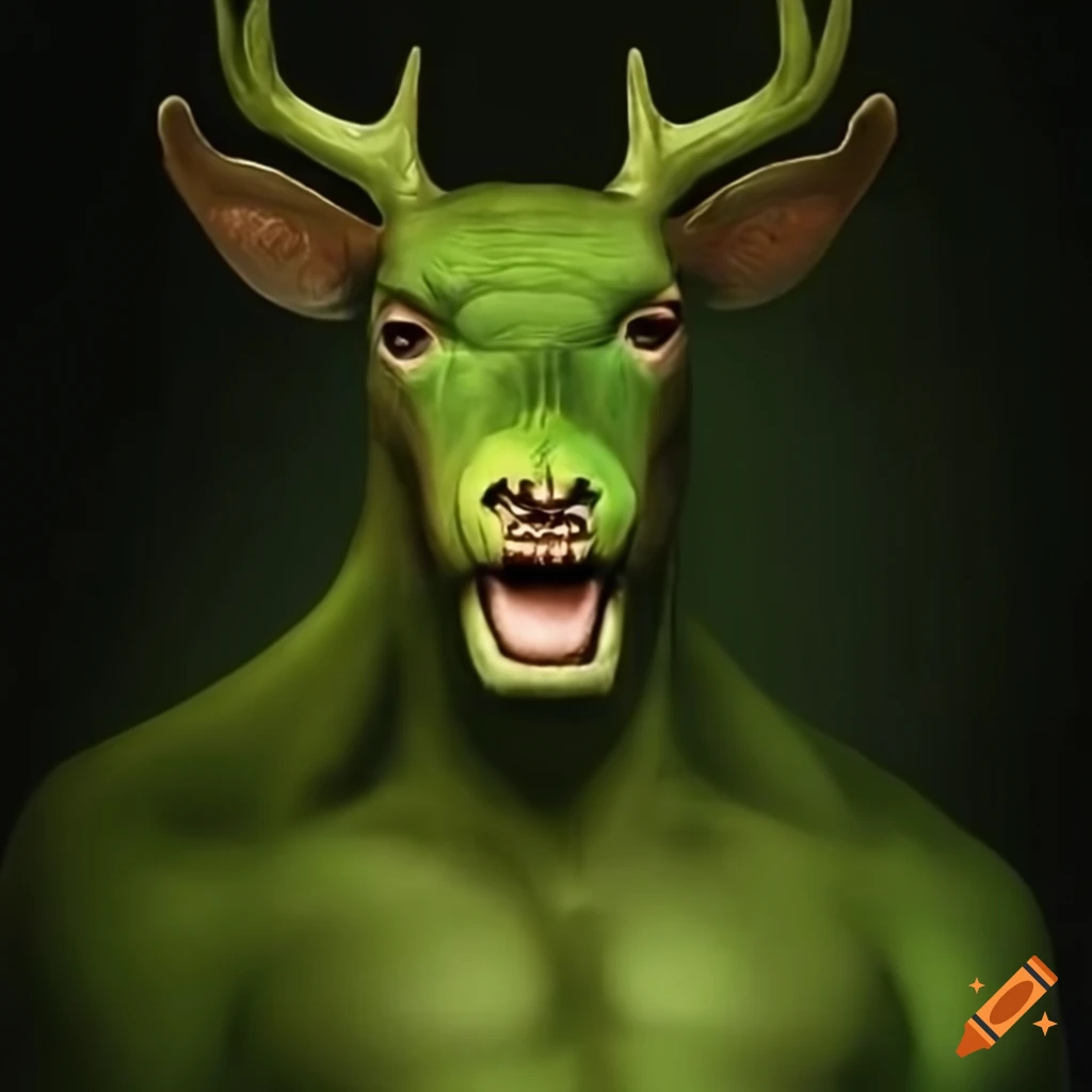 Green deer resembling the hulk character on Craiyon