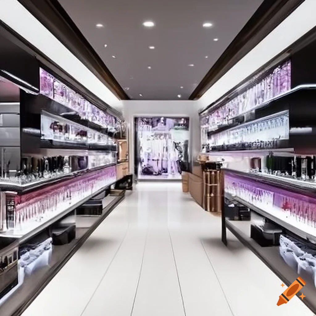 Beauty products in a sleek and modern retail setting on Craiyon