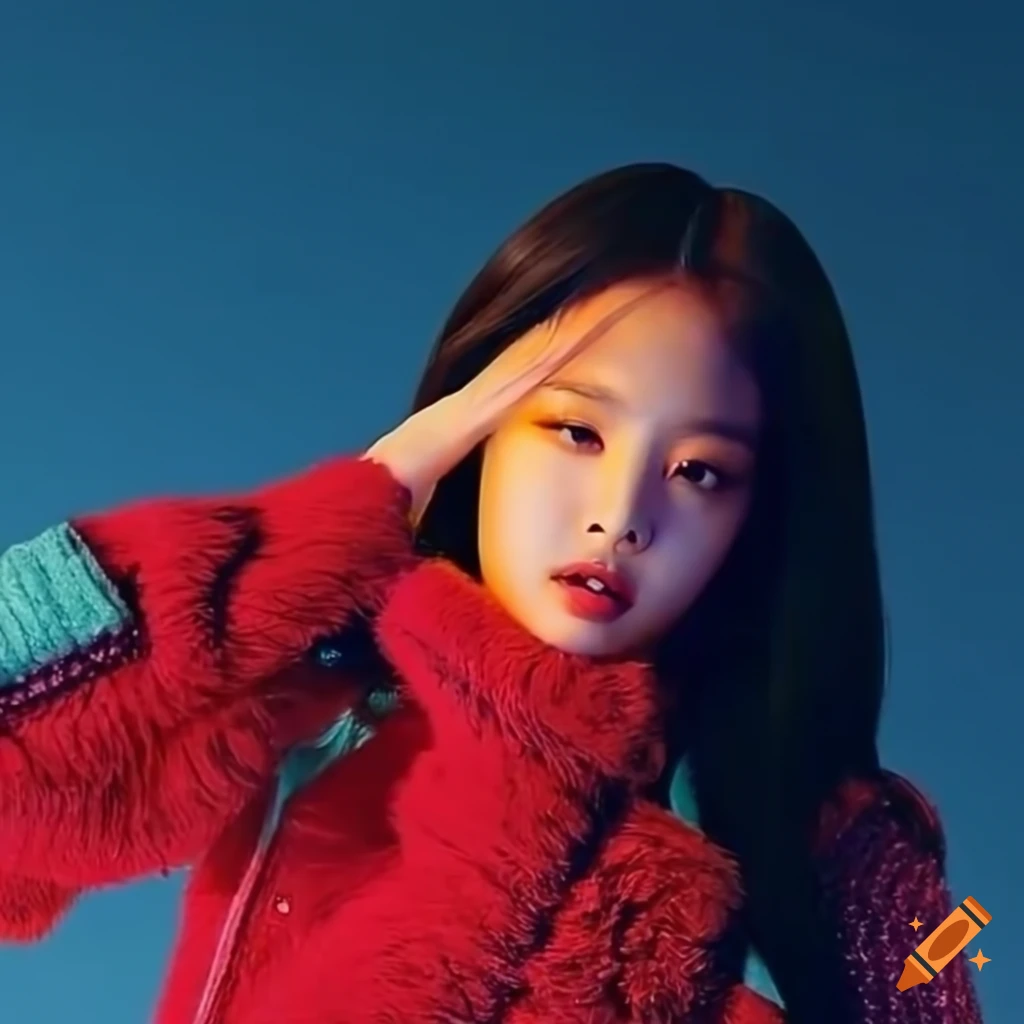 Blackpink Jennie in a stylish winter outfit on Craiyon