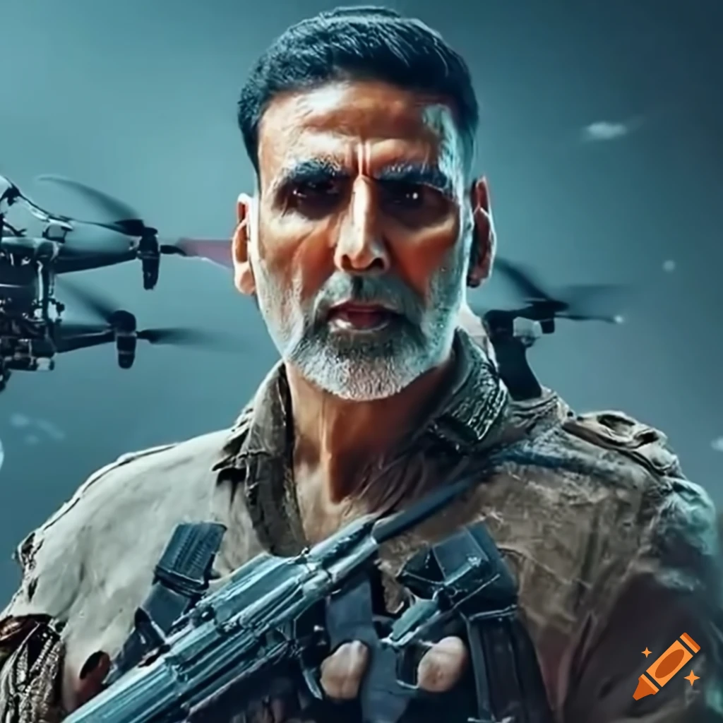 Akshay kumar performing action scenes against drones on a movie set on ...