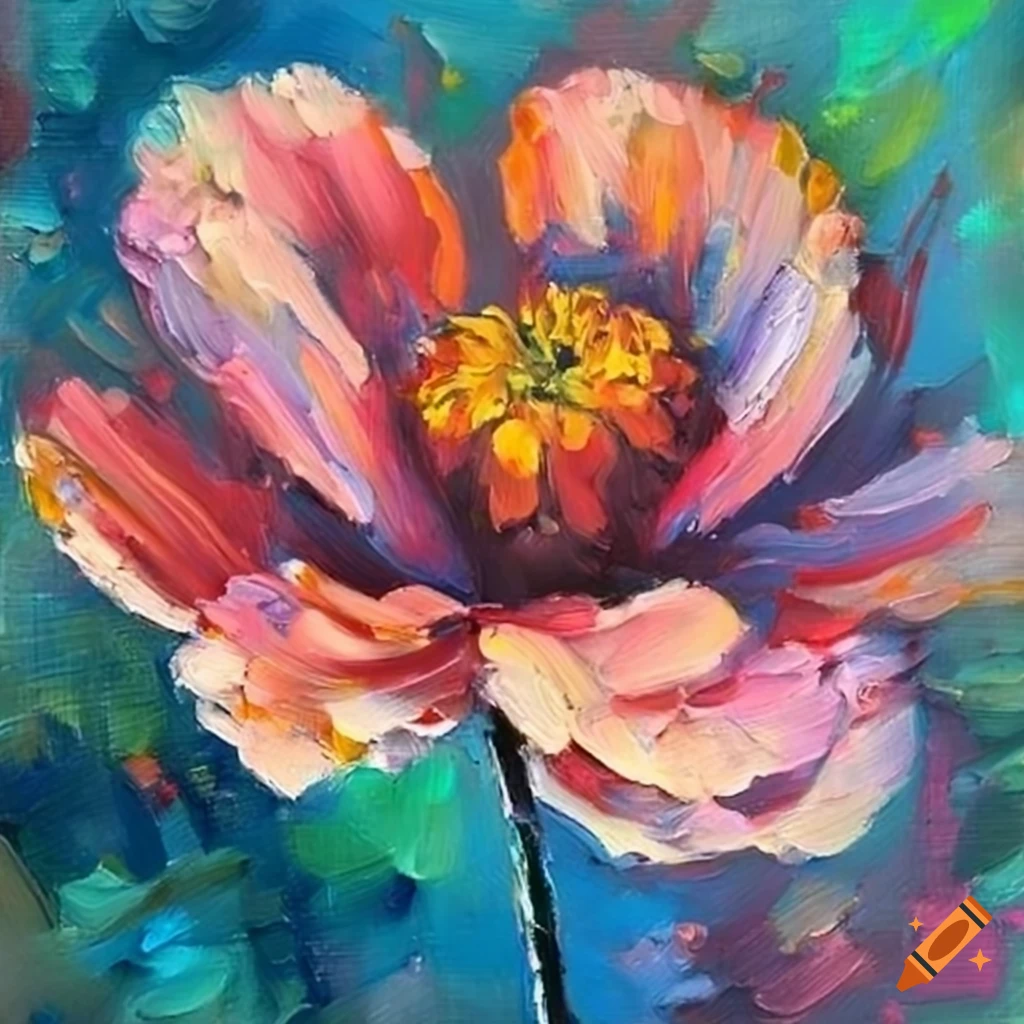 Impressionist acrylic painting of a single flower on Craiyon