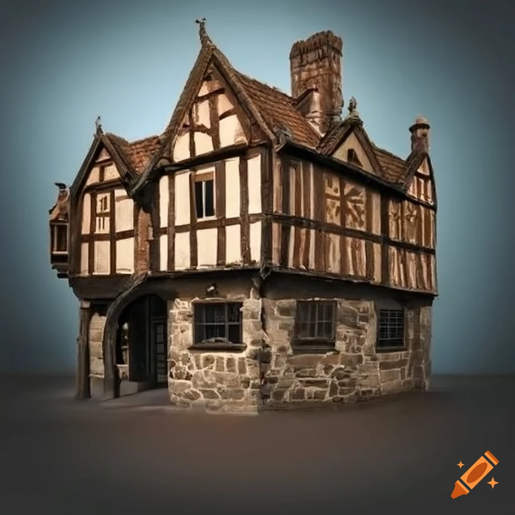 Intricate medieval tudor house with stone base on Craiyon