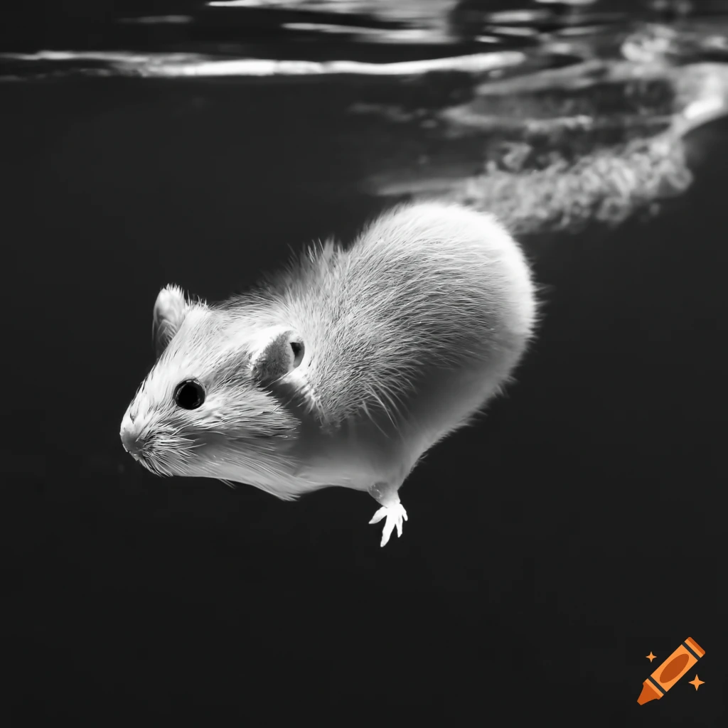 Hamster diving underwater in black and white on Craiyon