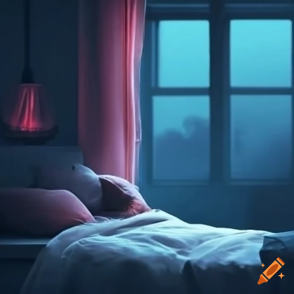 Computer in a dark corner of a room with a window at night on Craiyon