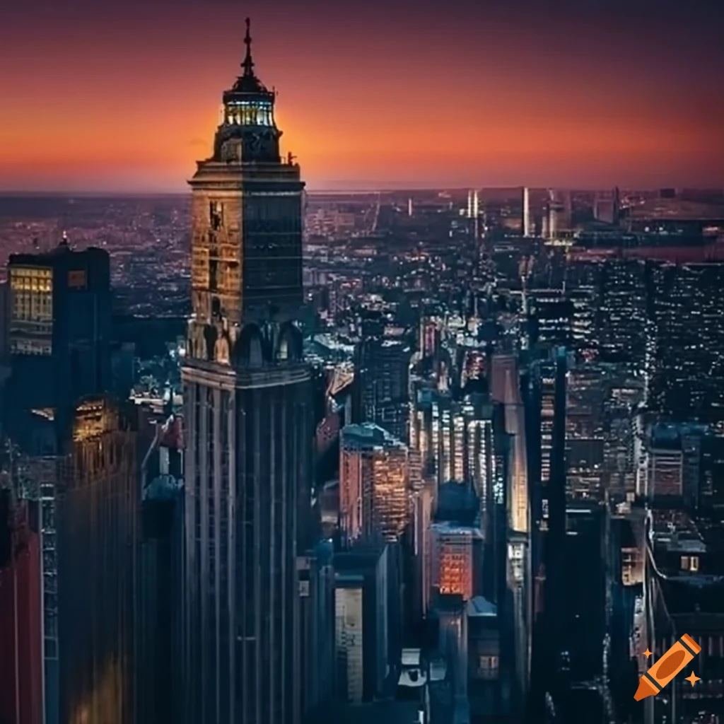 City skyline view with tall buildings and urban architecture on Craiyon
