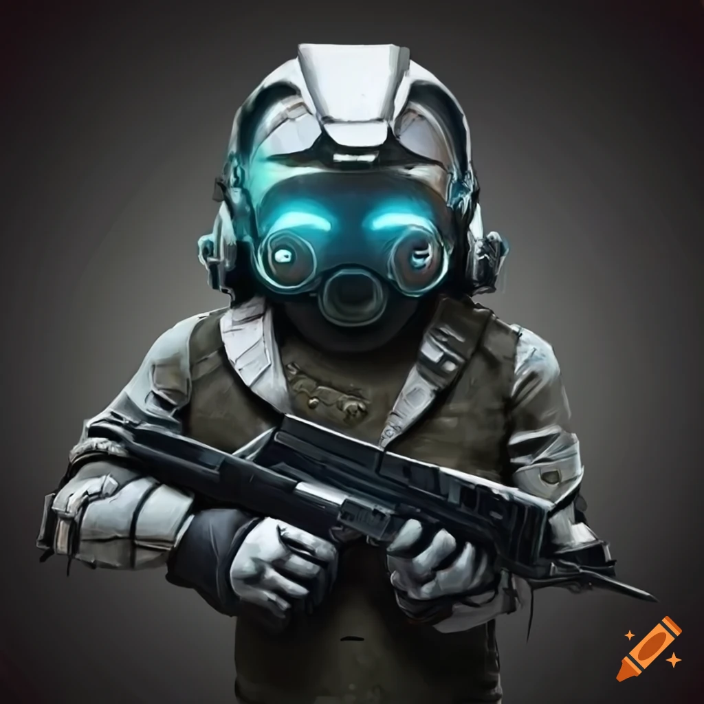Caucasian sci-fi pilot with helmet and equipment on Craiyon