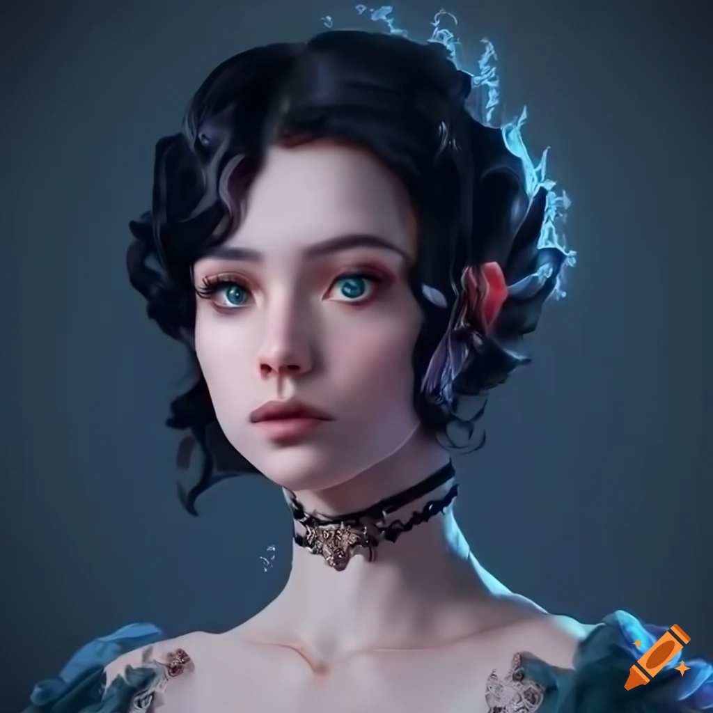 Fantasy cinematic portrait of a young woman with short black hair in a ...