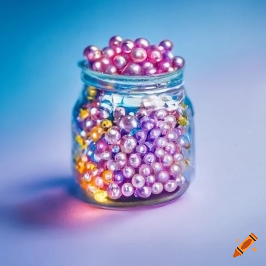Shiny magic pearls in a jar with beautiful lighting on Craiyon