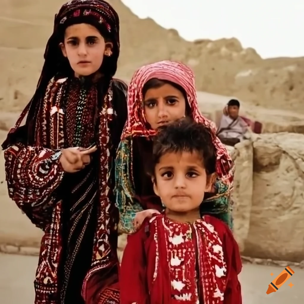 Baloch people in traditional dress in a rich city with agricultural ...
