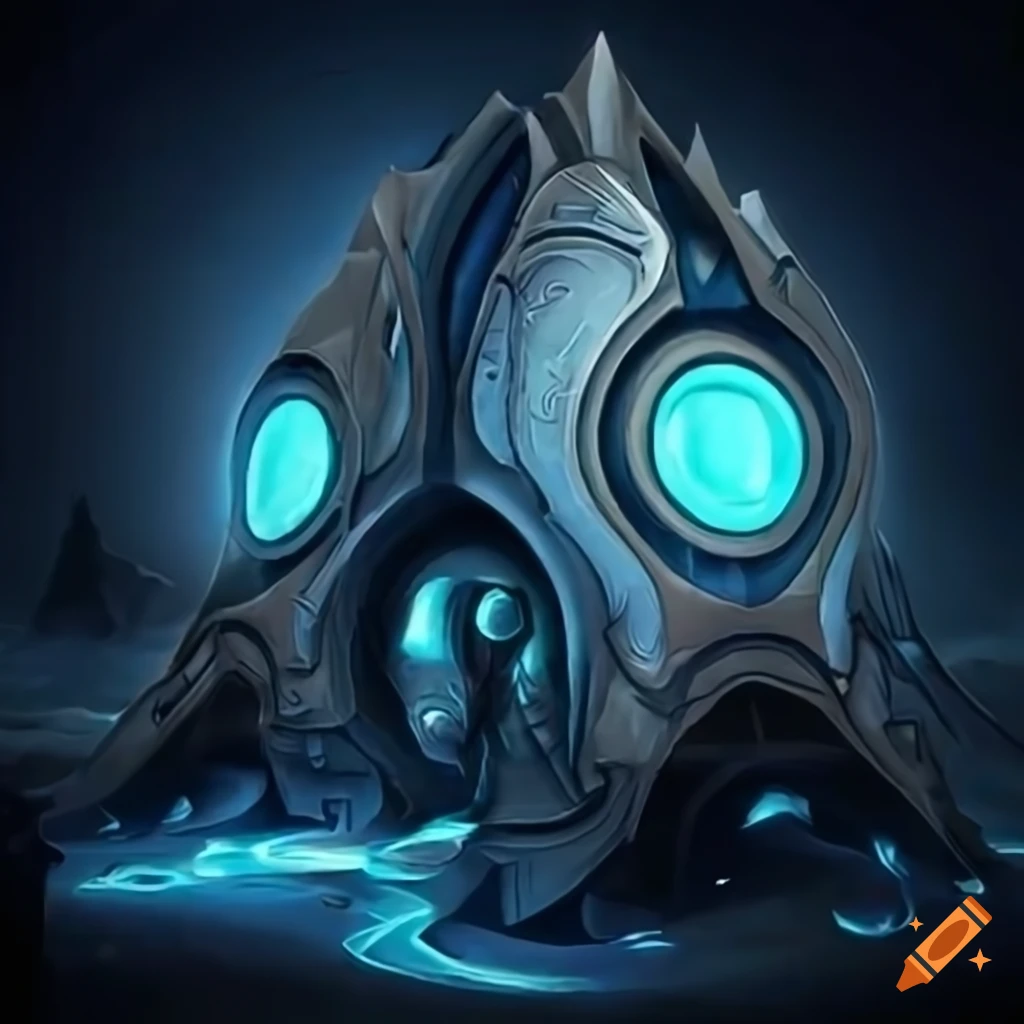 Protoss biomechanical architecture in a modern lunar building on Craiyon