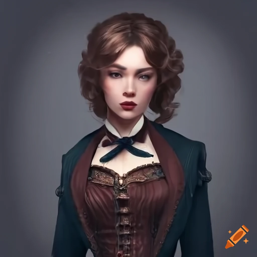 Cinematic fantasy portrait of a young woman with short brown hair in a ...