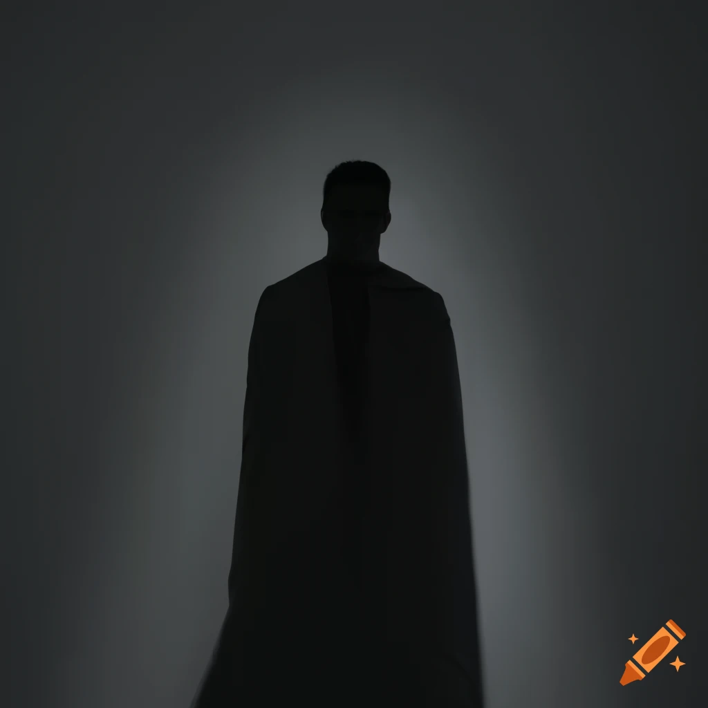 Man in a hero pose with a cape and shadow on Craiyon