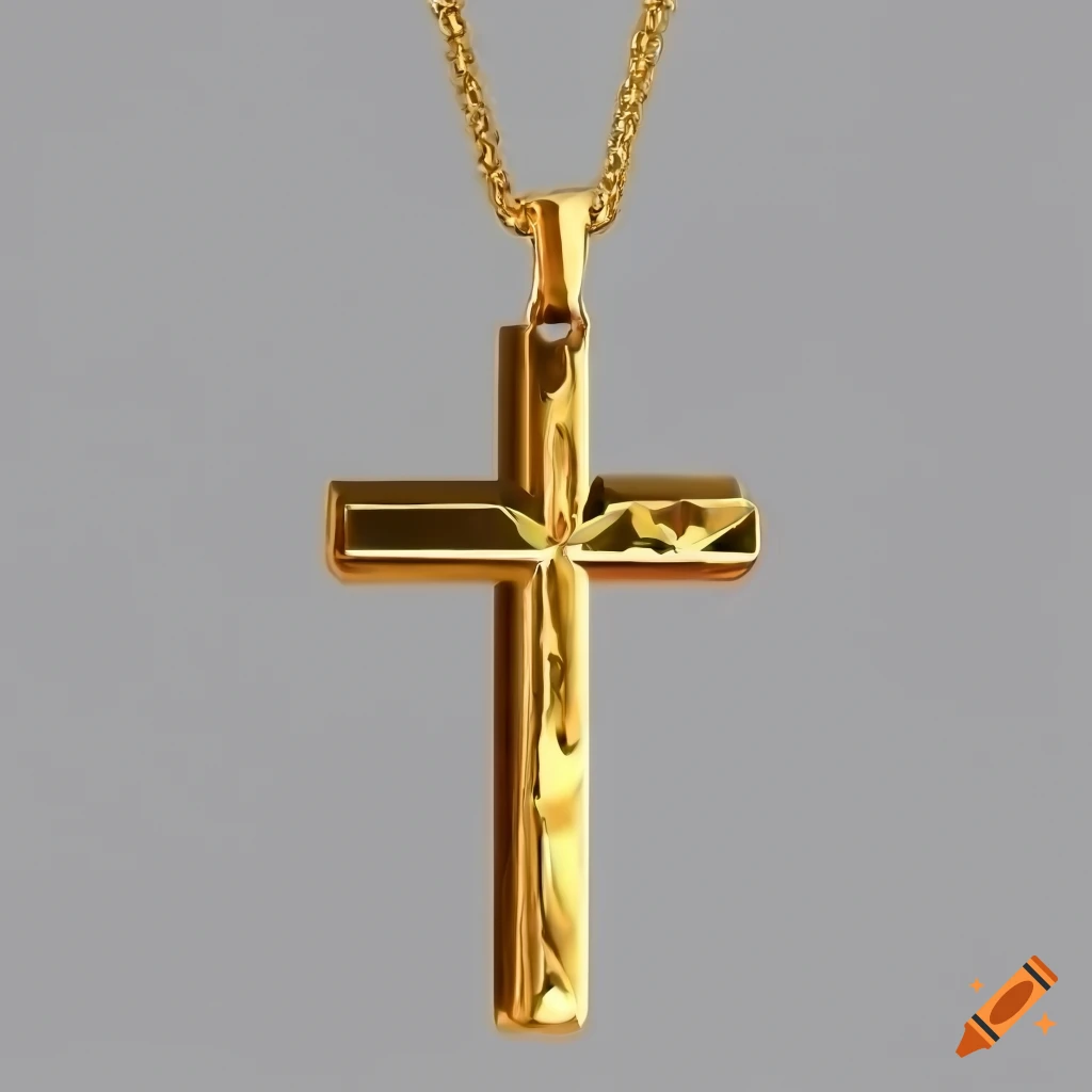 Gold cross necklace on white background on Craiyon