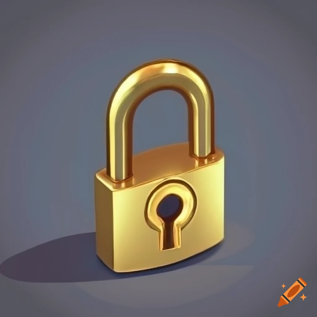 Isometric cute fantasy style golden padlock, game icon in 3d on Craiyon