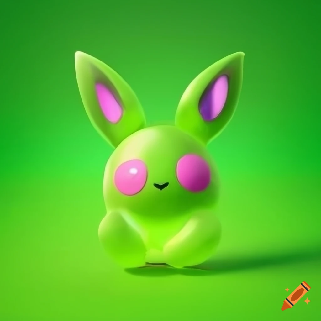 Green translucent blob with eyes and cat ears in a cute 3D render on ...