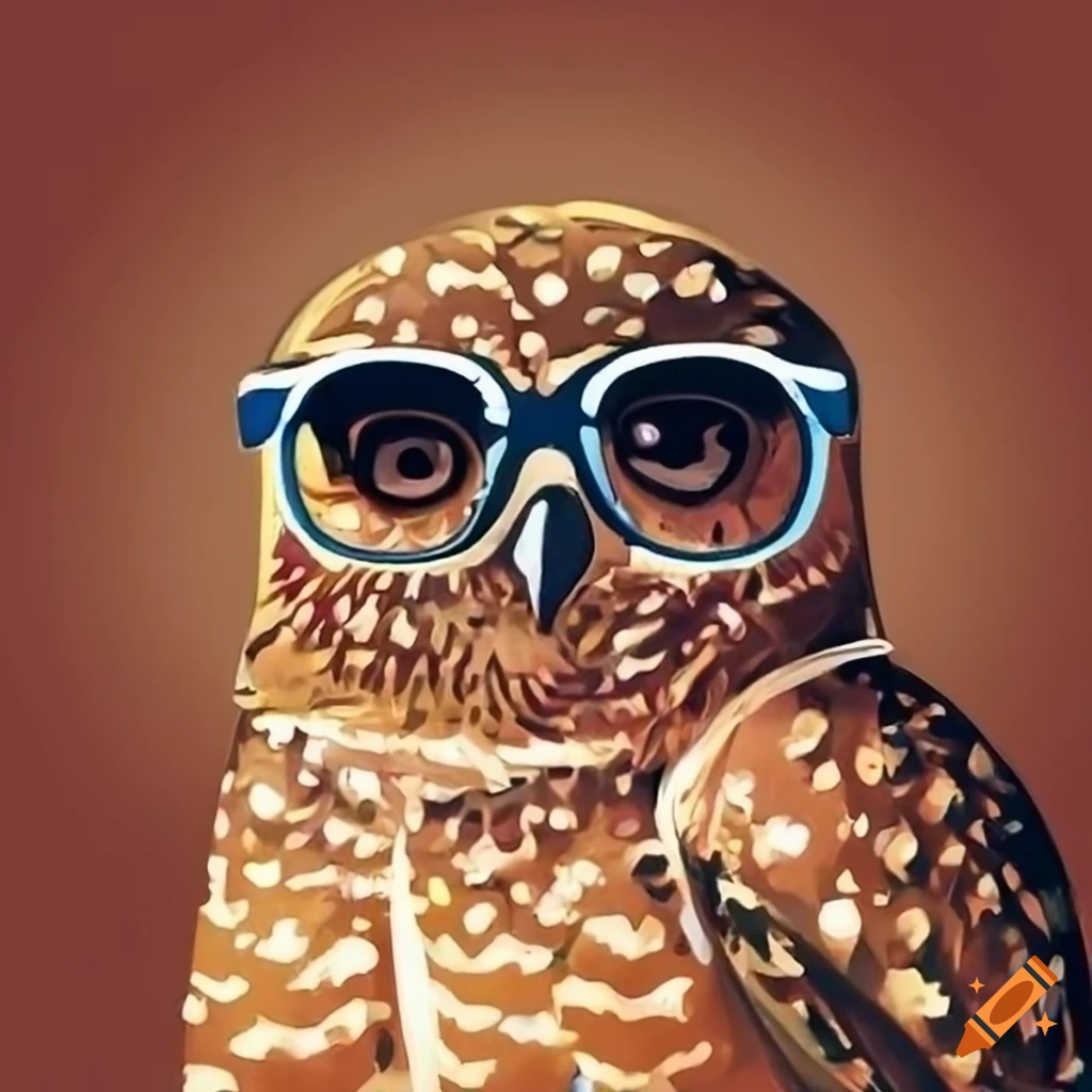 Shoco Aruba burrowing owl with black-rimmed square eyeglasses on Craiyon